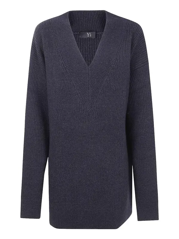 Y’s Ribbed V-neck Jumper - Grey