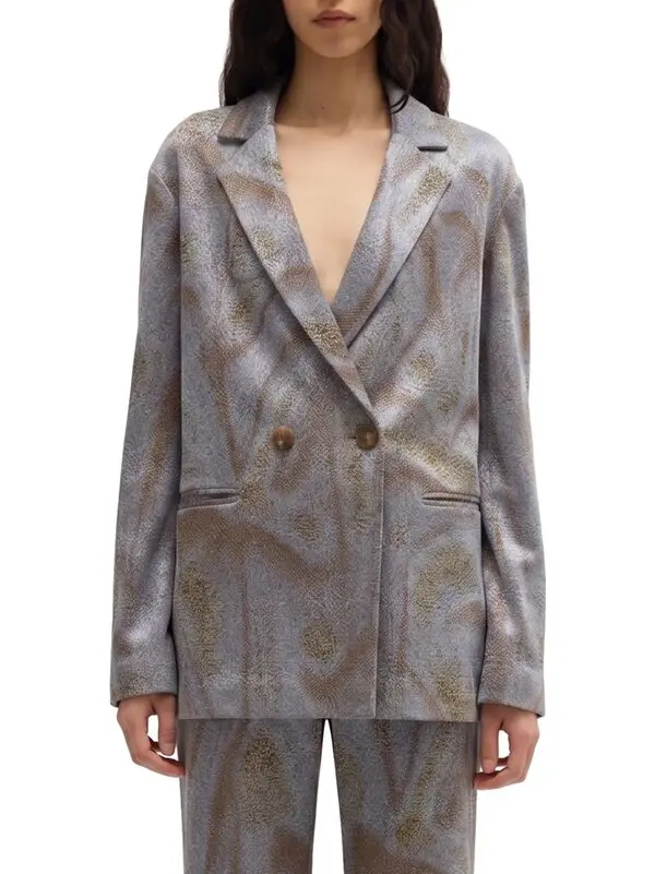 MARGHERITA MACCAPANI Double-breasted Abstract Pattern Blazer - Sand