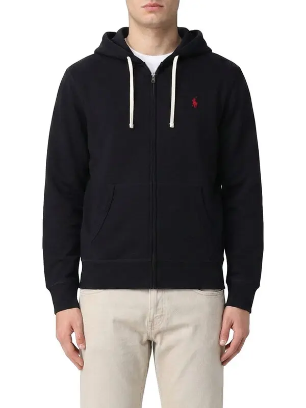 Polo Ralph Lauren Zip-up Hoodie With Embroidered Logo - Black