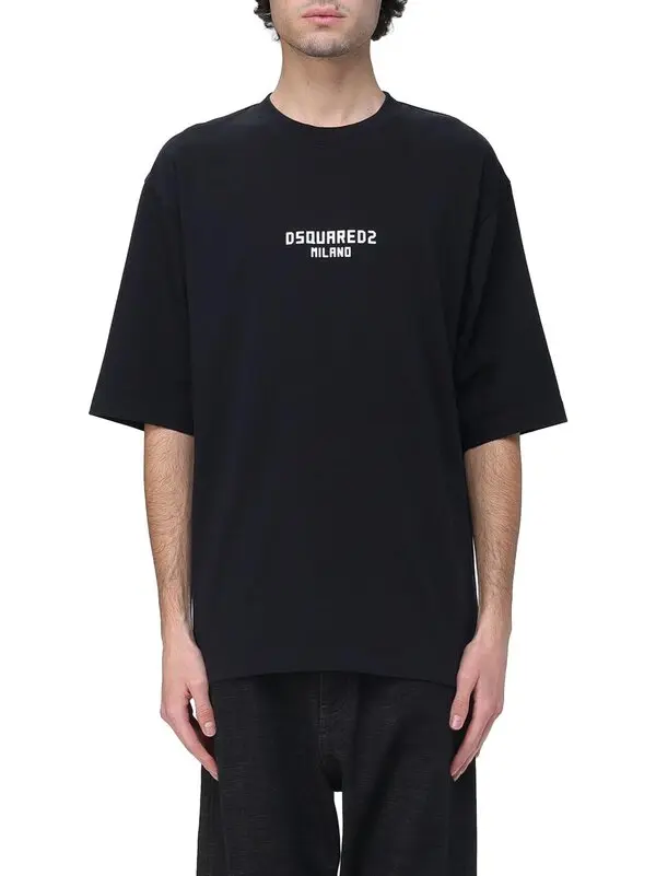 Dsquared2 Drop-shoulder Cotton T-shirt With Contrast Logo - Black