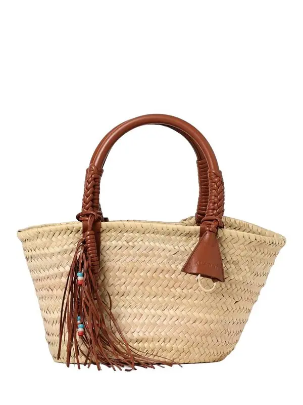 Alanui Woven Raffia Bag With Leather Details - Beige