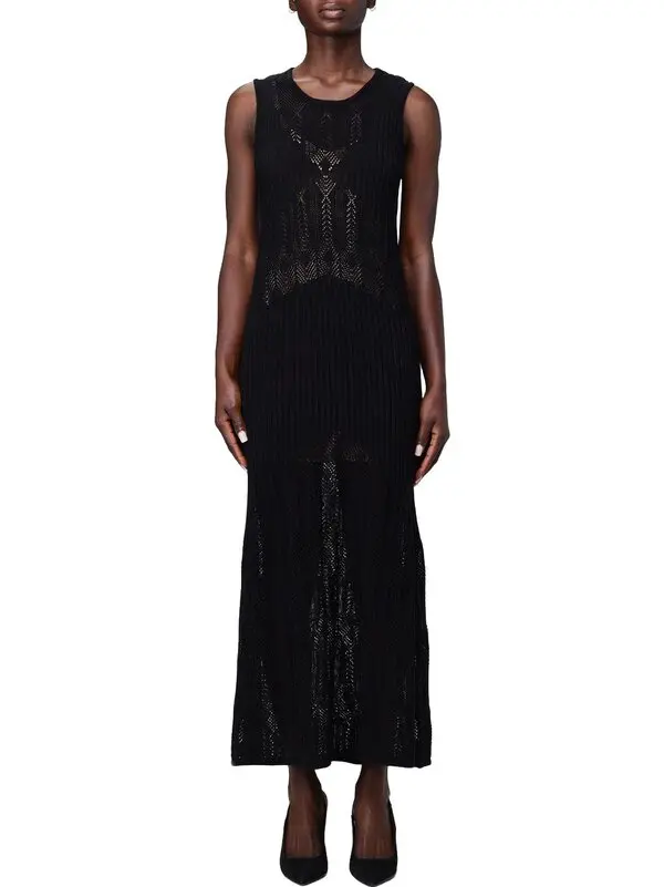 Liu Jo Openwork Cotton Knit Sleeveless Maxi Dress - Black