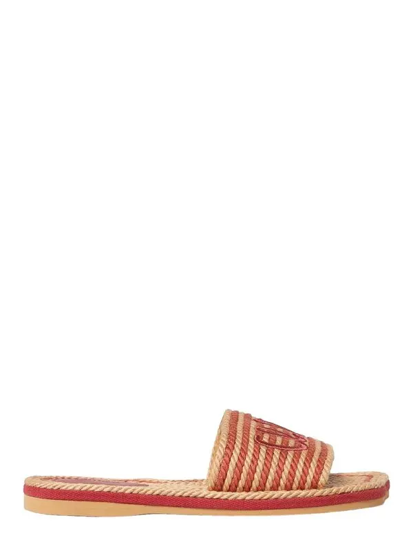 Chloé Striped Cotton Slide Sandals With Embroidered Logo - Pink