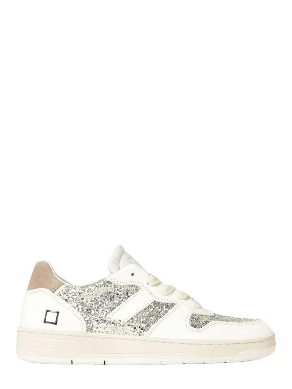 D.a.t.e. Court 2.0 Sneakers In Leather And Glitter - Platinum