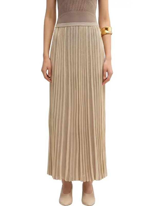 MARGHERITA MACCAPANI Pleated Viscose Blend Maxi Skirt - Beige