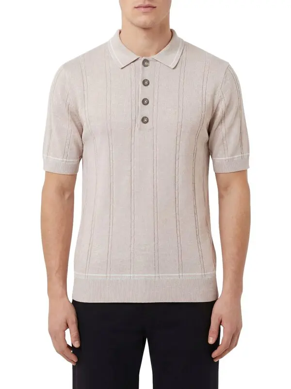 Eleventy Linen And Cotton Knit Polo Shirt - Brown