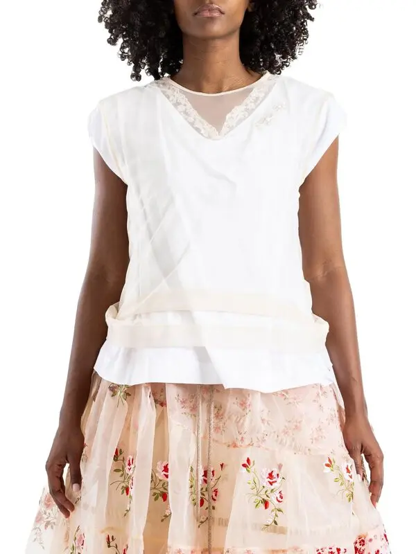 Simone Rocha Cotton T-shirt With Embroidered Tulle And Crystal Embellishments - White