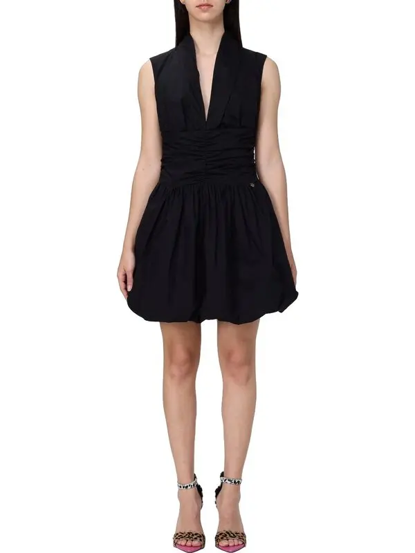 Liu Jo Cotton Mini Dress With V-neck And Balloon Silhouette - Black