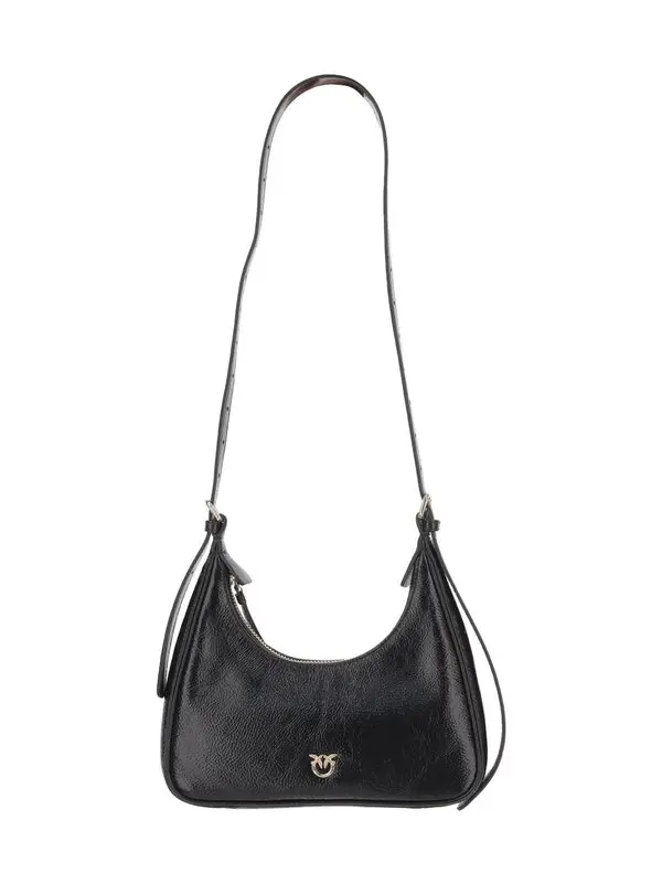 Pinko Miss Mini Shiny Leather Hobo Shoulder Bag - Black