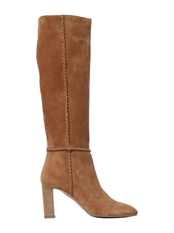 AQUAZZURA Knee-high Suede Boots With Braided Detailing - Beige