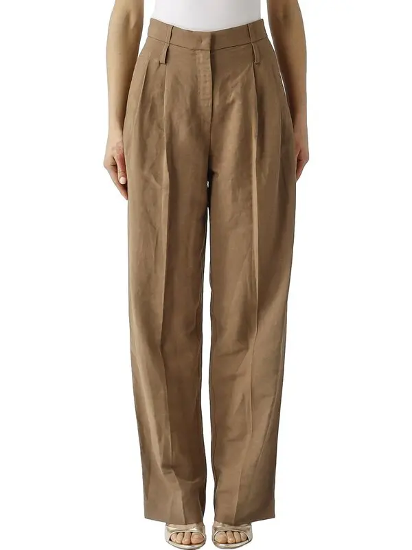 MEIMEIJ Linen Blend Wide Leg Trousers - Brown