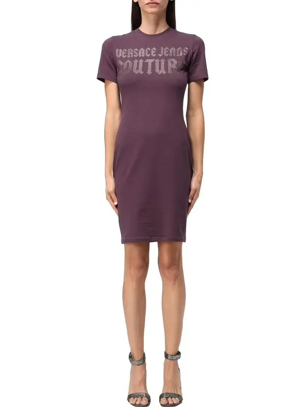 Versace Embellished Logo T-shirt Dress - Violet
