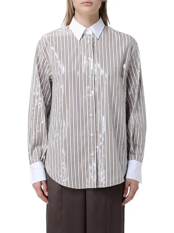 Brunello Cucinelli Striped Sequin Cotton Shirt - Black