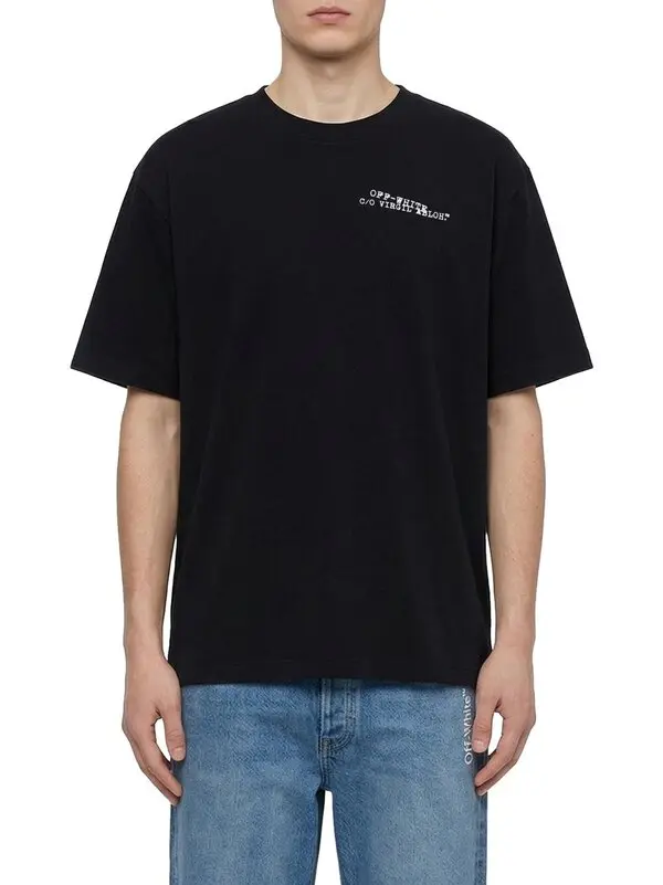 Off-White Cotton T-shirt With Arrow Logo - Black