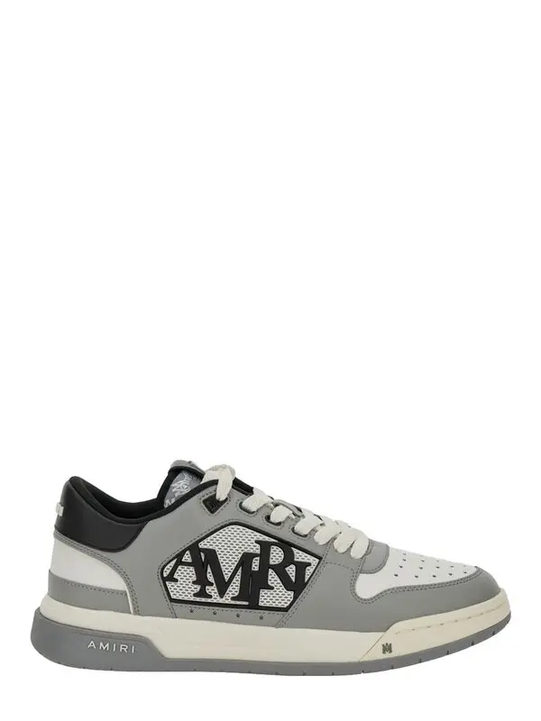 Amiri Classic Smooth Leather Sneakers With Rubber Logo And Perforated Toe - Grey
