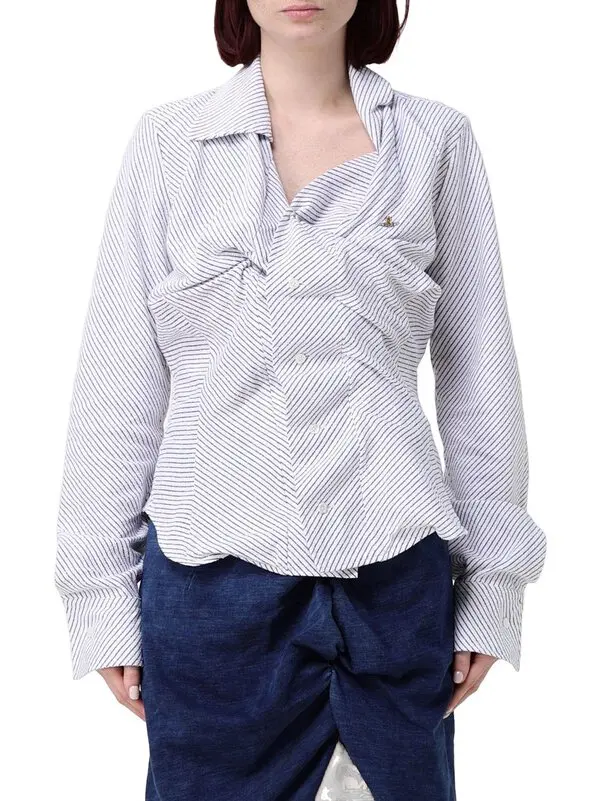 VIVIENNE WESTWOOD Asymmetrical Striped Cotton Blend Shirt - Blue
