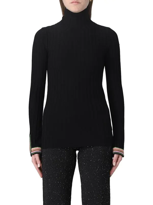 Etro Ribbed Turtleneck Jumper With Striped Cuffs - Black
