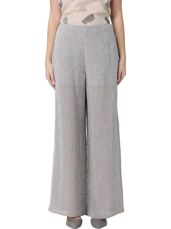 Emporio Armani Linen Blend Wide Leg Trousers - Grey