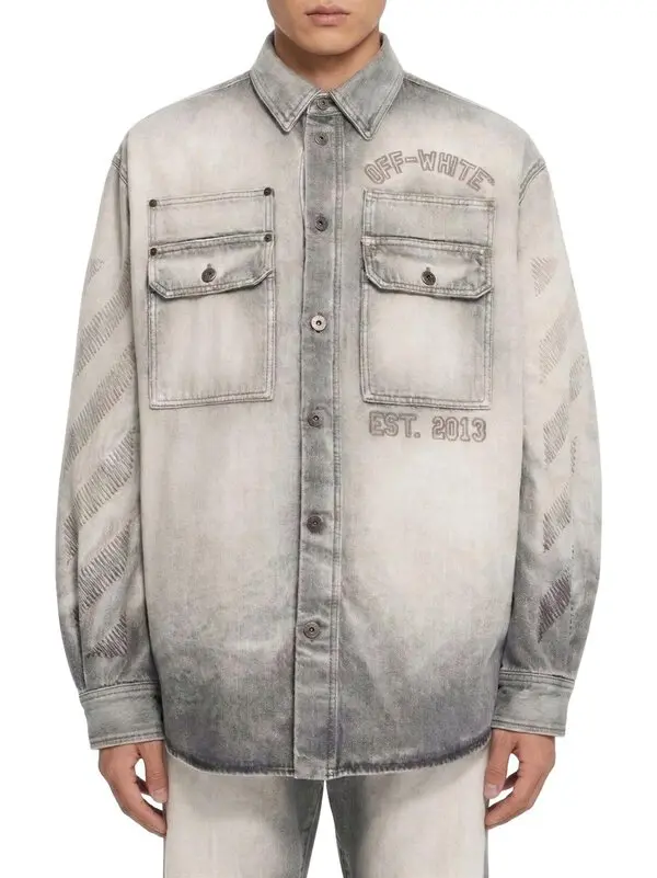 Off-White Casual Cotton Denim Shirt - Grey