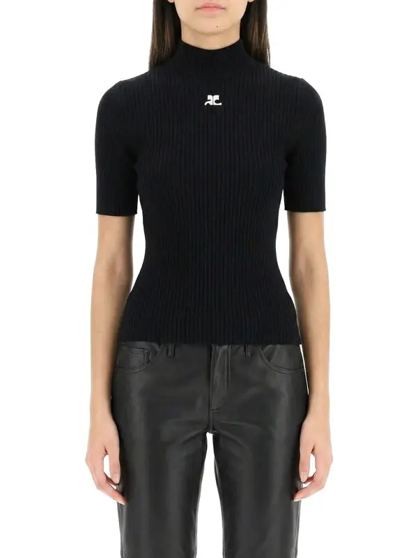 COURREGES Ribbed High Neck Jumper - Black