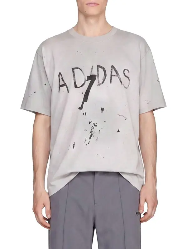 ADIDAS ORIGINALS Cotton T-shirt With A Contrasting Logo And Dropped Shoulders - Grey