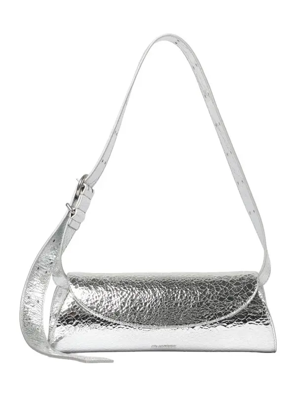 JIL SANDER Crackled Laminated Leather Cannolo Shoulder Bag - Black