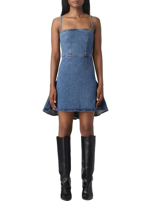 Alexander McQueen Denim Dress With Flared Skirt - Blue