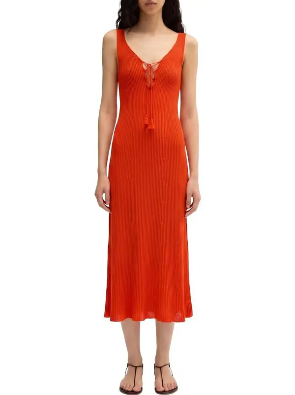 MARGHERITA MACCAPANI Ribbed Cotton Jersey Tie-up Midi Dress - Orange