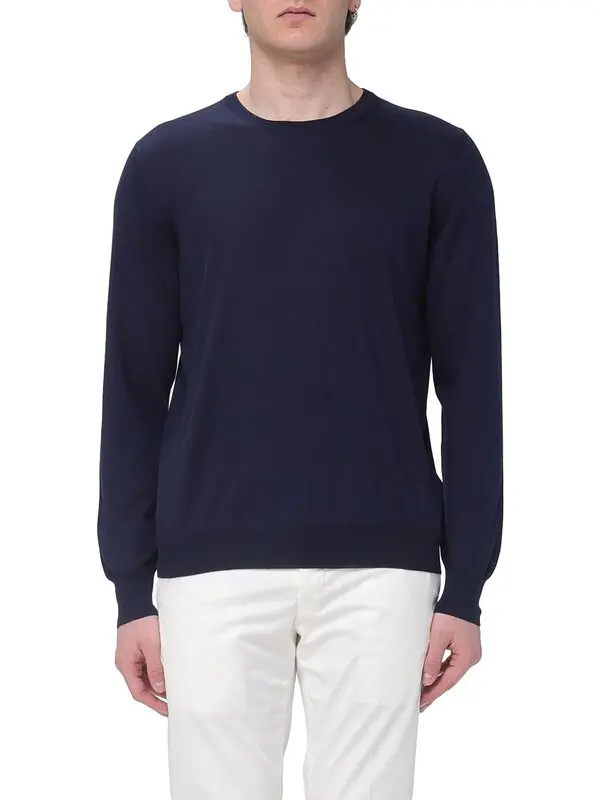 FAY Crewneck Pullover In Cotton And Silk Blend - Blue