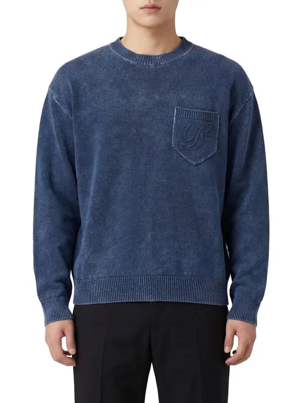 Dsquared2 Cotton Blend Crew Neck Pullover With Chest Pocket - Navy
