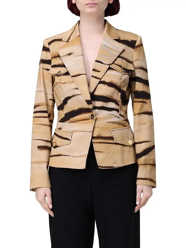Elisabetta Franchi Animal Print Single Breasted Blazer - Camel