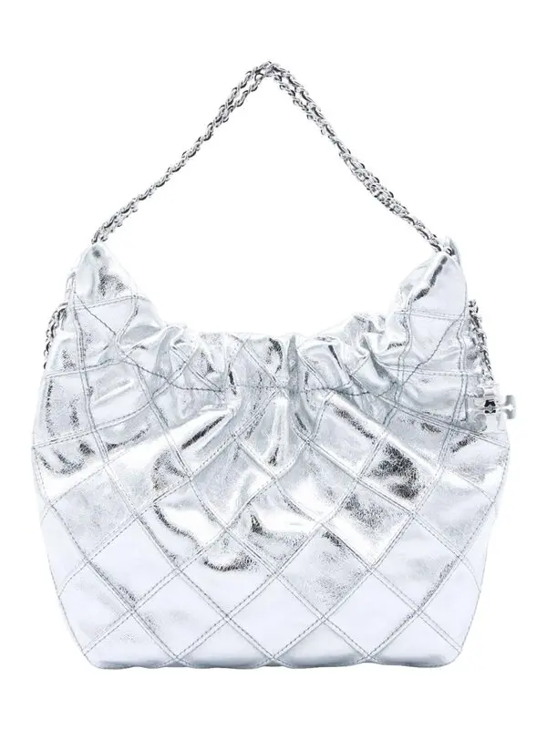 Tory Burch Fleming Quilted Leather Mini Hobo Bag - Silver