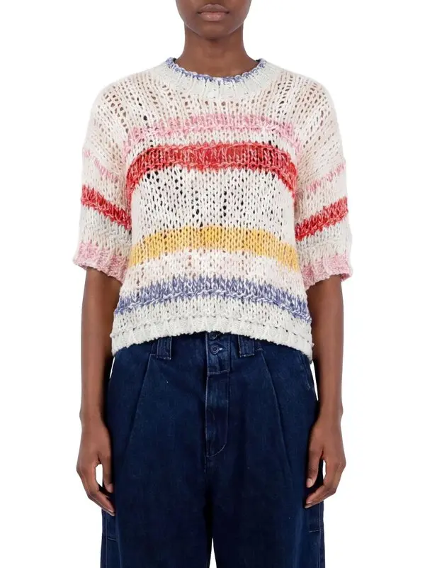 ROBERTO COLLINA Striped Cotton Blend Sweater - Multicolor