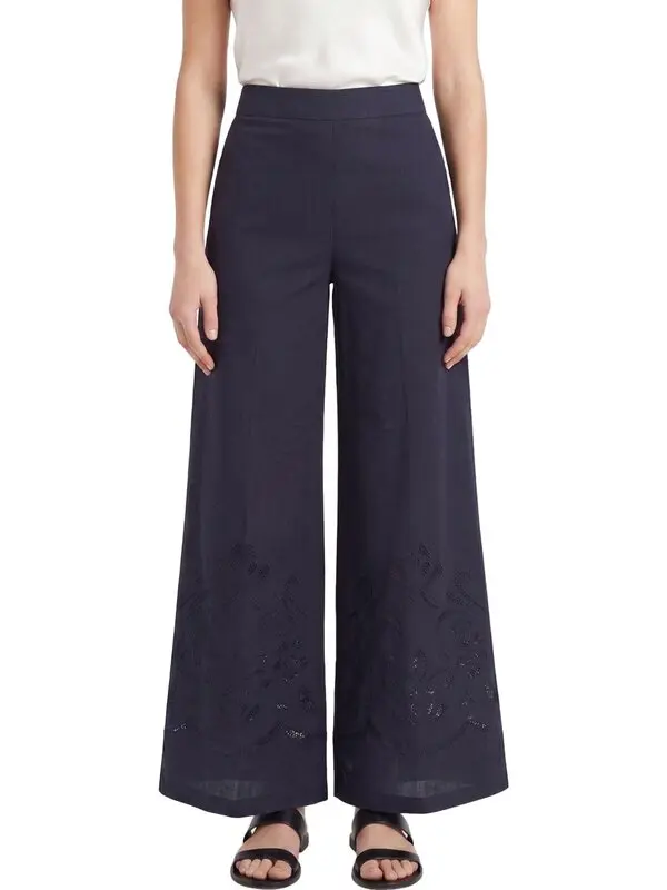 FORTE_FORTE Cotton Flared Trousers With Embroidery - Blue