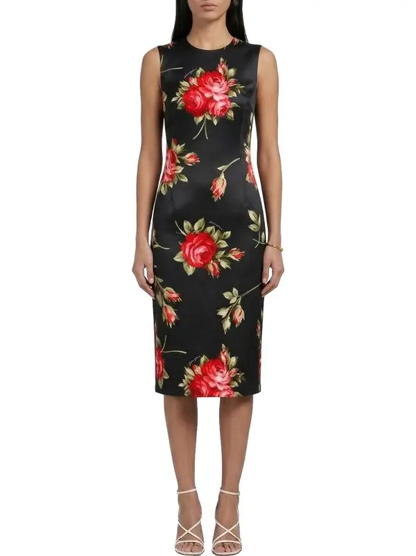 Dolce & Gabbana Floral Print Viscose Midi Dress - Black