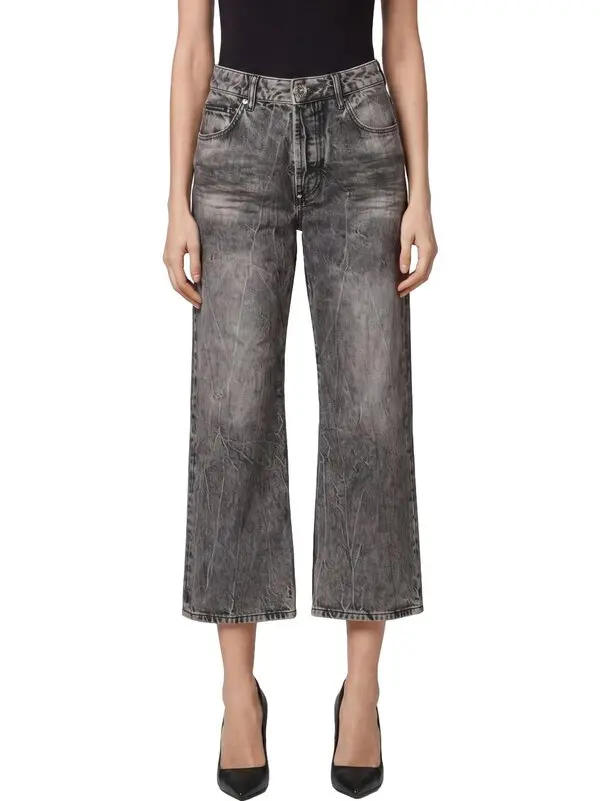 Philipp Plein High-waisted Wide-leg Cropped Stretch Denim Jeans - Grey