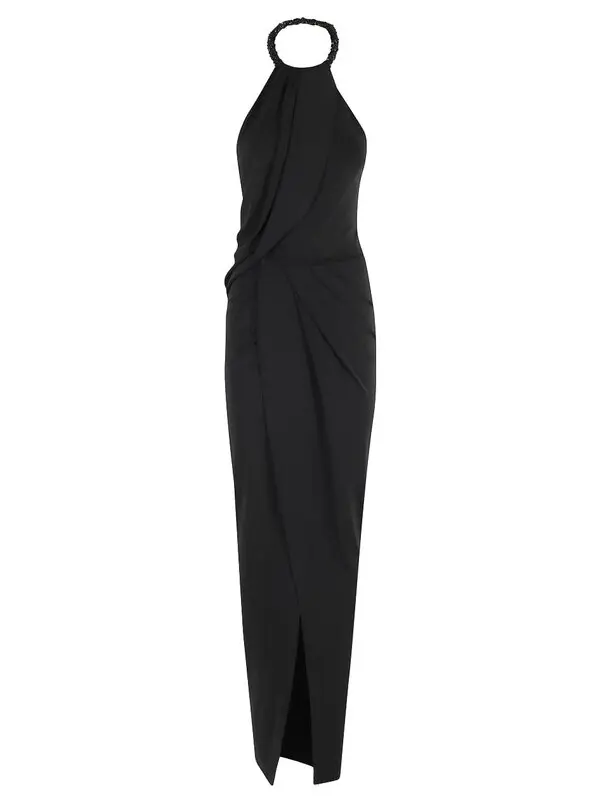 Amen Halterneck Maxi Dress With Draped Detail - Black