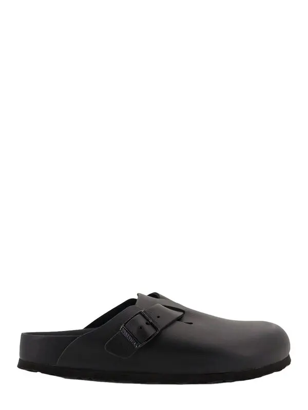 BIRKENSTOCK Boston Natural Grain Leather Mules - Black