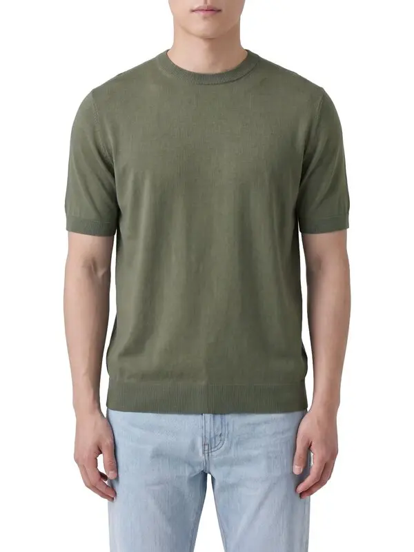 ROBERTO COLLINA Cotton Knit Short Sleeve Sweater - Green