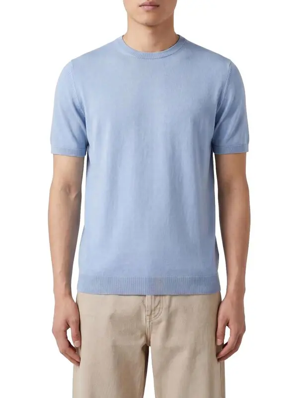 ROBERTO COLLINA Cotton Knit Short Sleeve Sweater - Navy