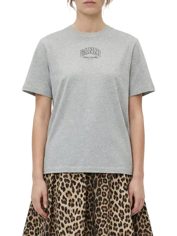 GANNI Slim Fit Cotton T-shirt With Tone-on-tone Logo - Grey