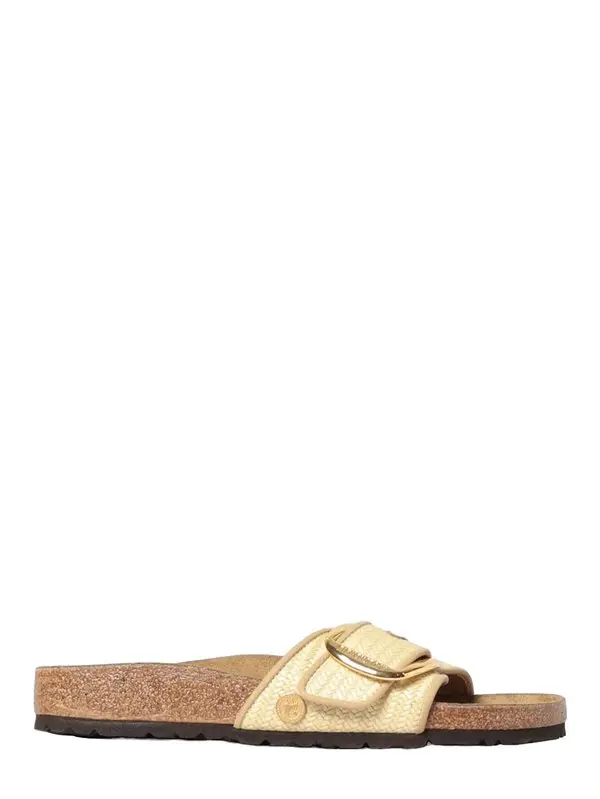 BIRKENSTOCK Madrid Big Buckle Raffia Slide Sandals - Beige
