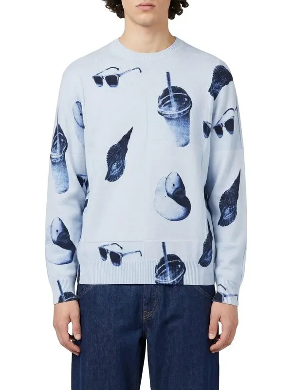 Paul Smith Graphic Print Cotton Crew Neck Pullover - Grey
