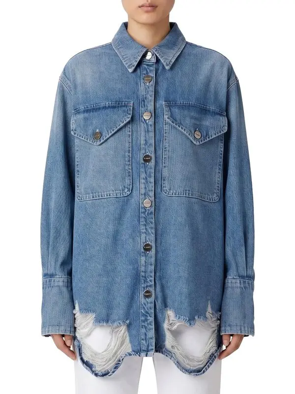 DONDUP Distressed Denim Shirt - Blue