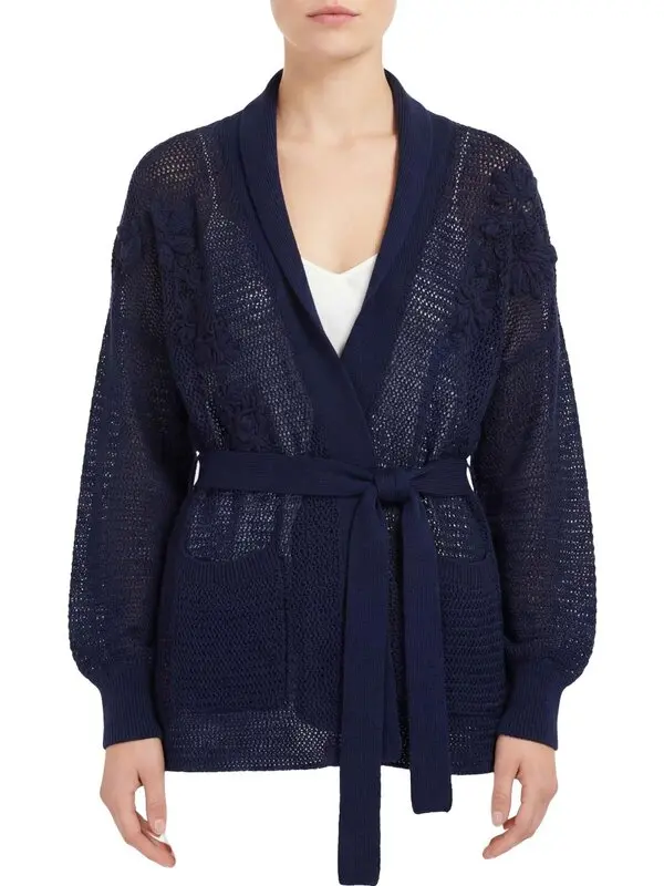 TWINSET Cotton Blend Belted Cardigan - Blue
