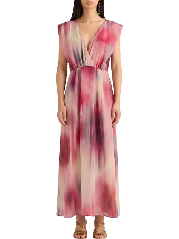 Momoni Abstract Pattern Sleeveless V-neck Maxi Dress - Fuchsia
