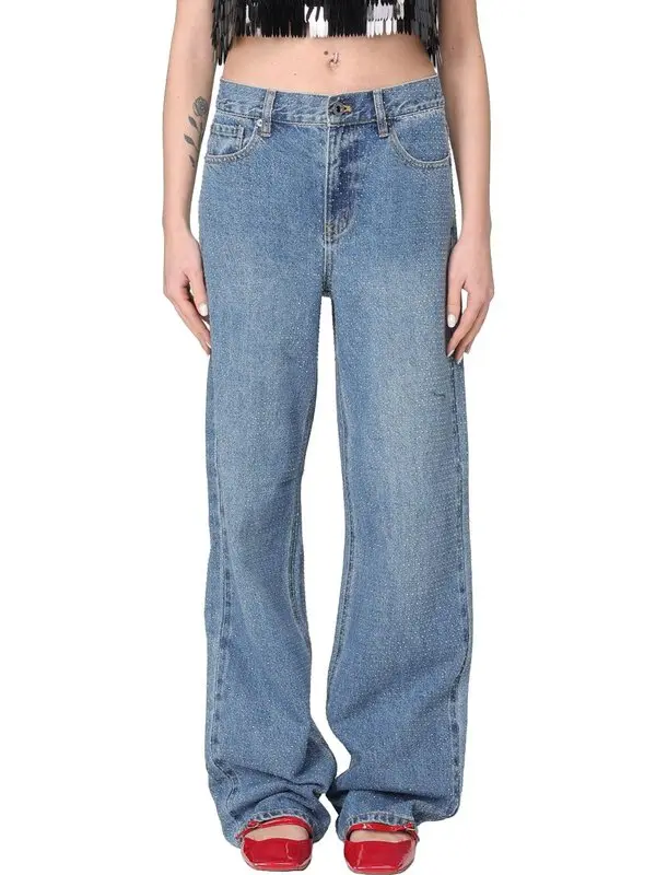 SELF-PORTRAIT Embellished Wide Leg Jeans - Blue