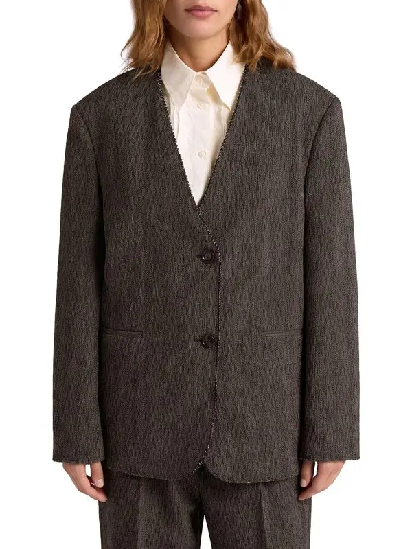 Momoni Asymmetrical Cotton And Linen Blend Blazer - Black