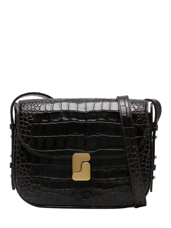 Soeur Croc Effect Leather Shoulder Bag - Brown