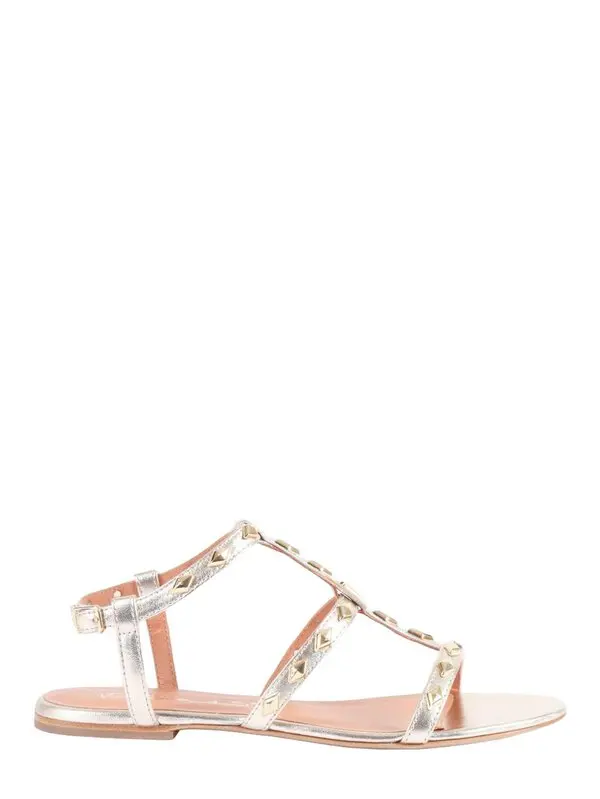 VIA ROMA 15 Laminated Leather Sandals With Studs - Gold